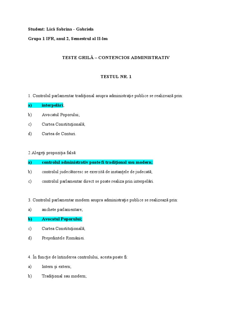 Grile Contencios Administrativ | PDF