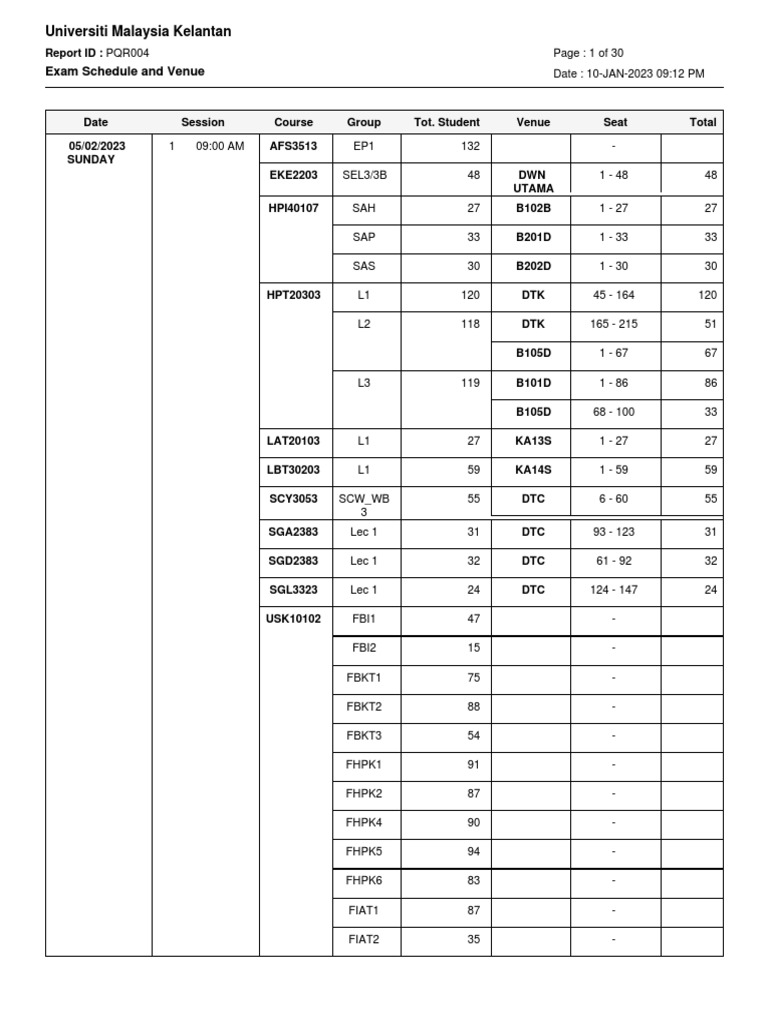 2nd Draf - Exam Schedule and Venue (VERSION 2) | PDF
