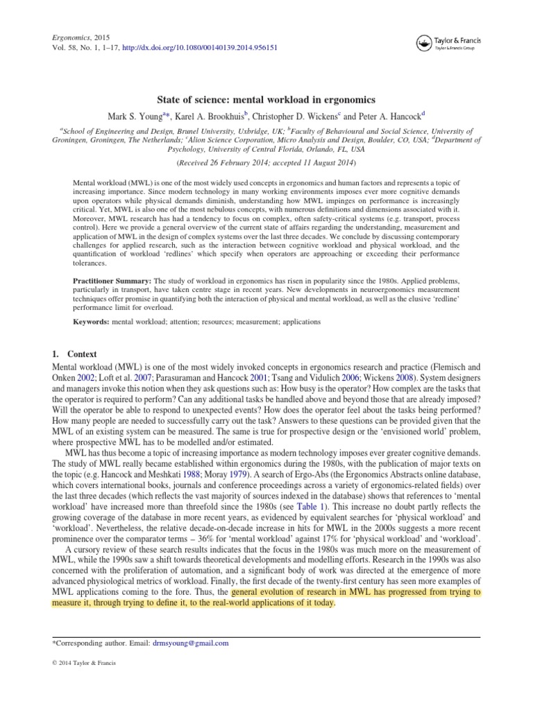 Understanding Mental Workload in Ergonomics | PDF | Workload ...