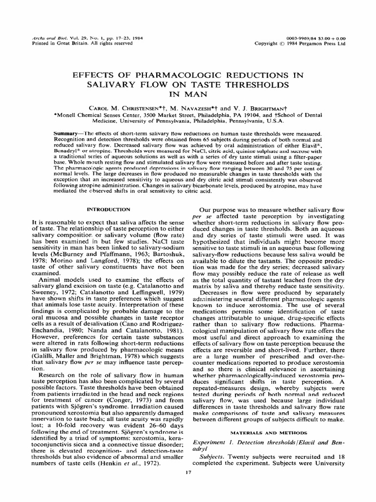 Christensen 1984 | PDF | Taste | Saliva