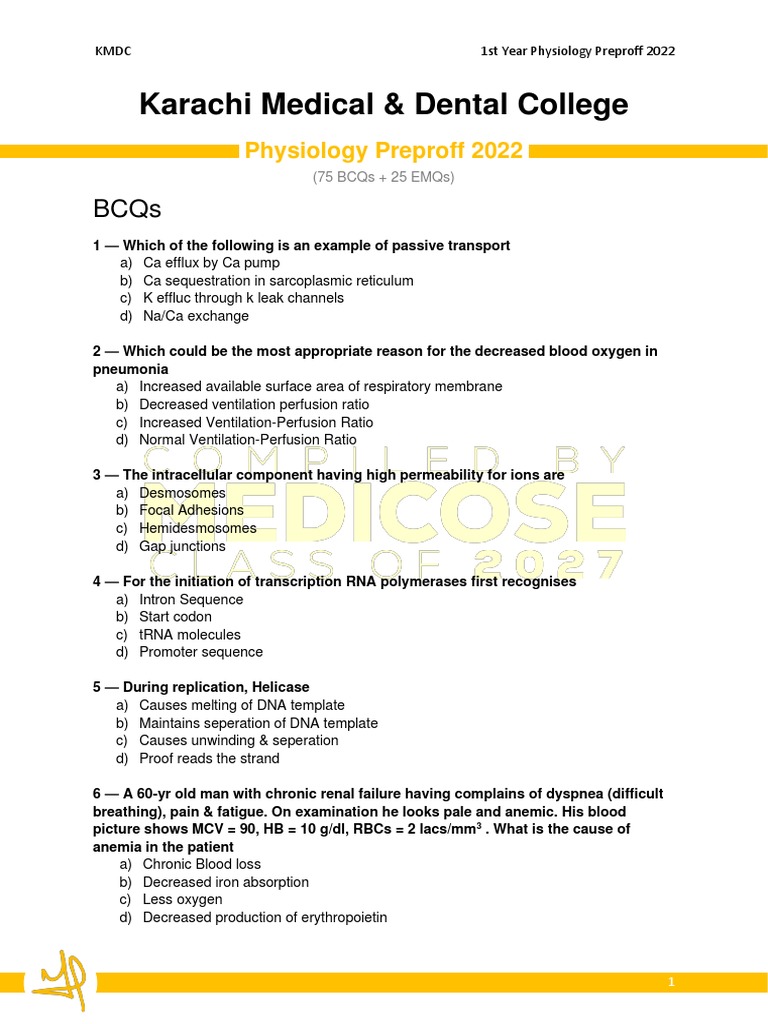 Physio Preproff Questions 2022 | PDF | Blood Pressure | Muscle Contraction