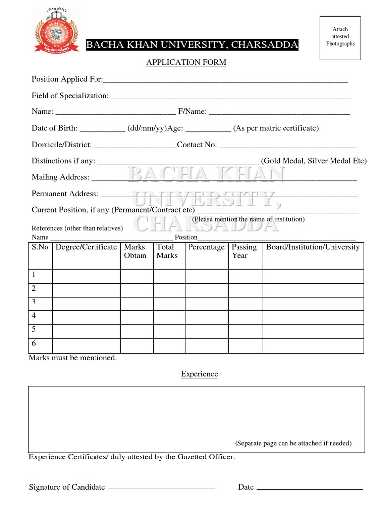 Bacha Khan University Job Application Form | PDF