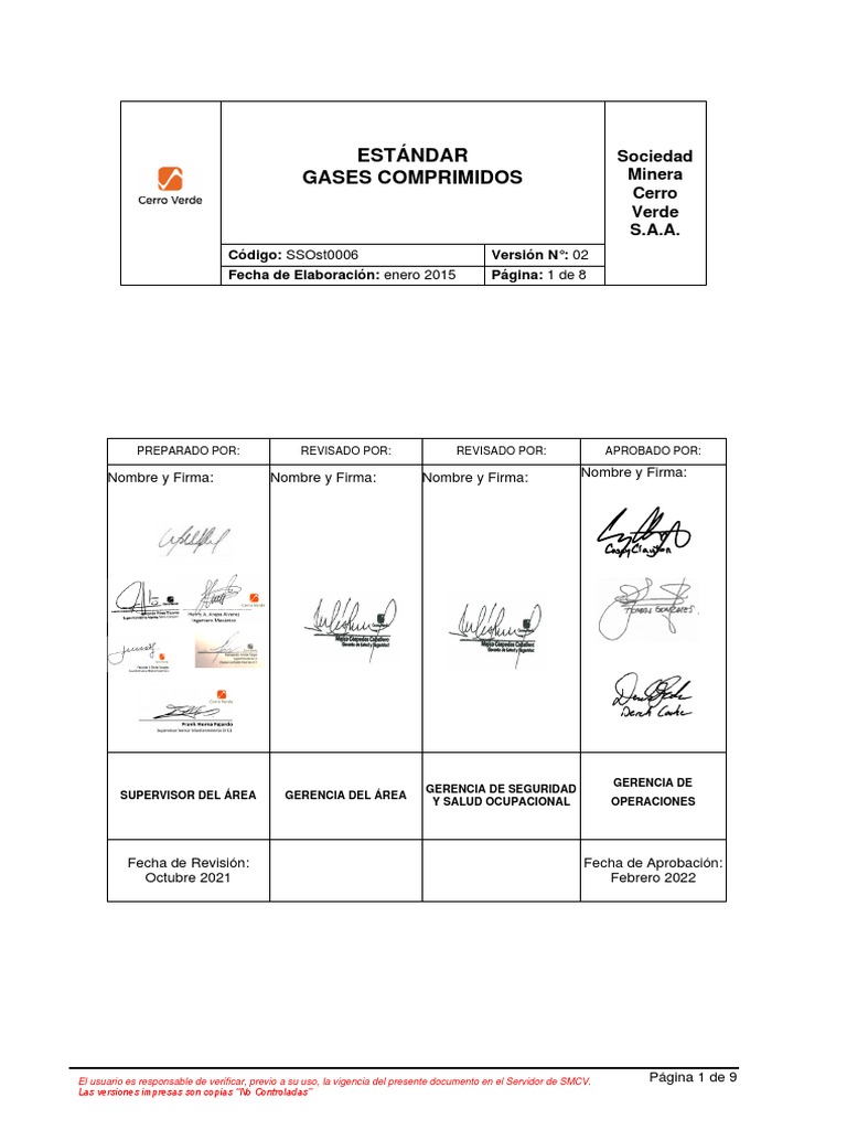 SSOst0006 Estándar Gases Comprimidos v.02 | PDF | Gases | Presión