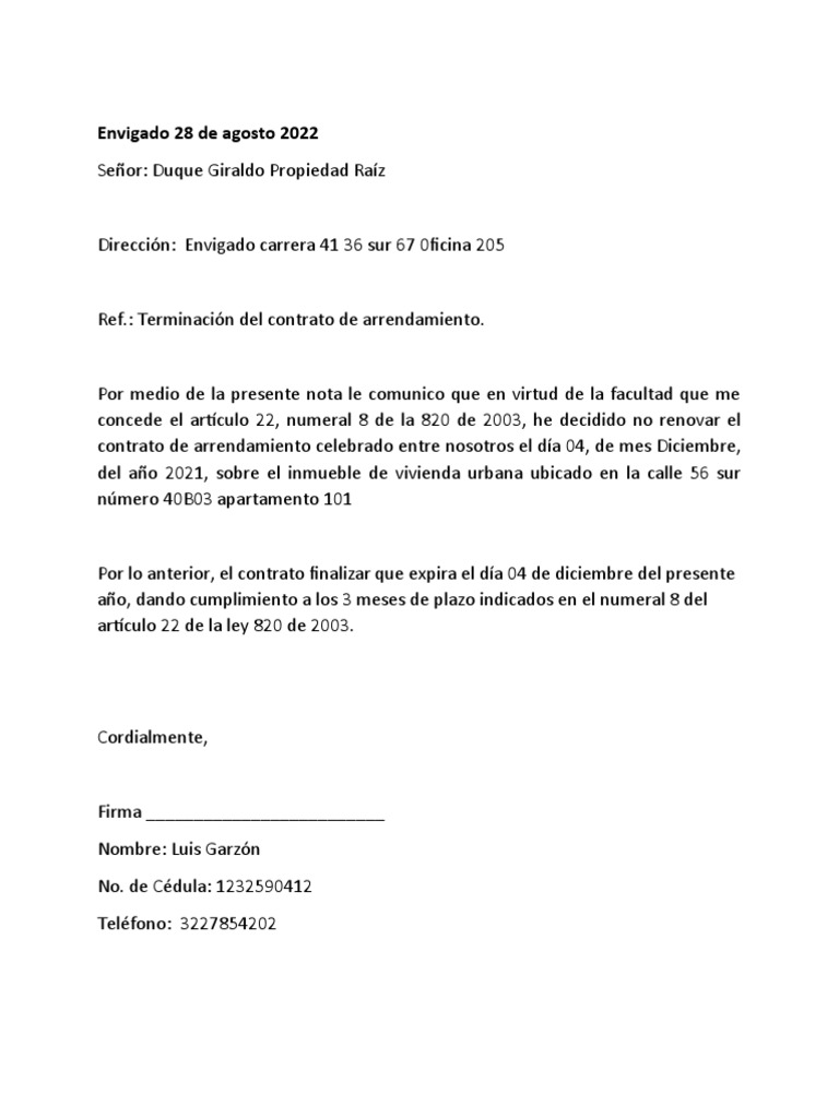 Carta de Contrato | PDF
