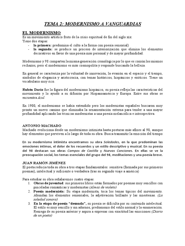 Tema 2 - MODERNISMO A VANGUARDIAS | PDF | Vanguardia | Cubismo