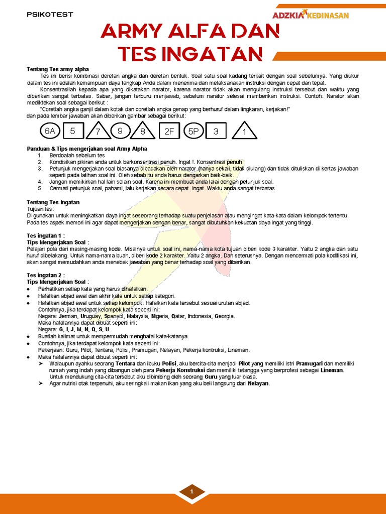 P3 Army Alfa Dan Tes Ingatan | PDF