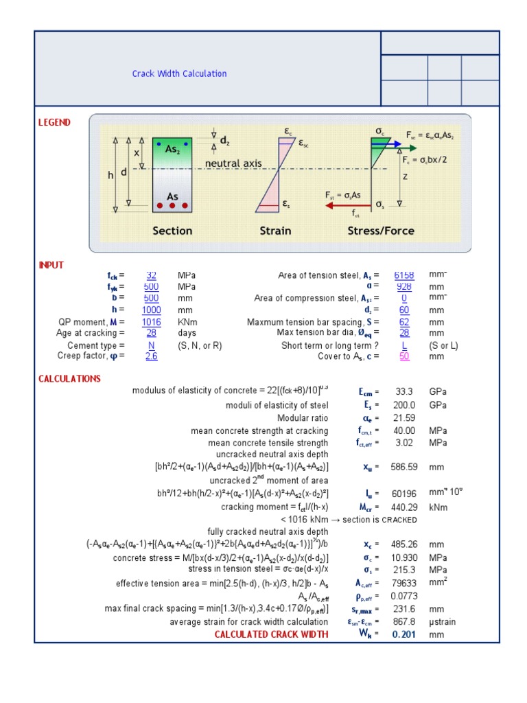 Crack Width Cal-Rectangle Beam-Euro Code | PDF | Young's Modulus | Strength Of Materials