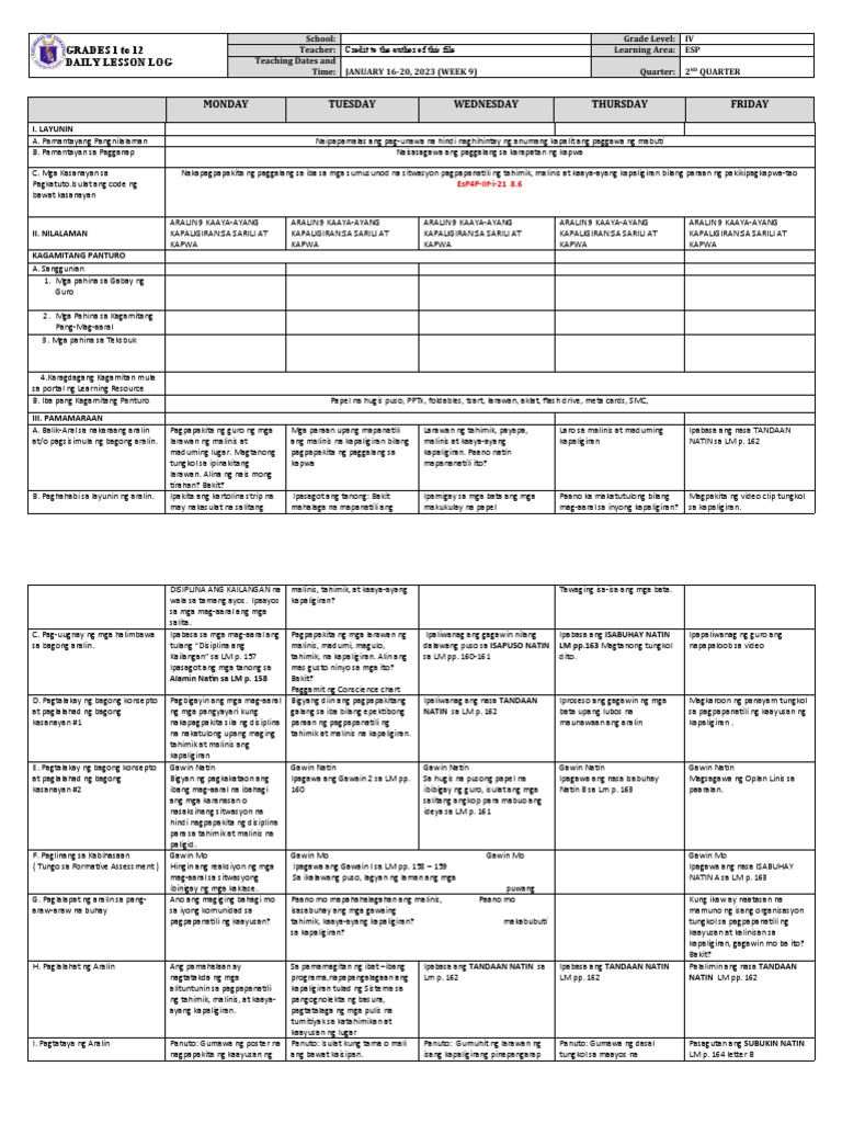 DLL - Esp 4 - Q2 - W9 | PDF