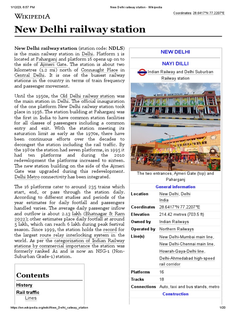 New Delhi Railway Station - Wikipedia | PDF | Delhi | Rail Transport