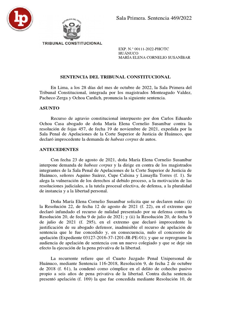 Apelacion Citacion No Requiere Ser Notificada en Domicilio Real y Procesal Exp-111-2022-PHC-TC ...