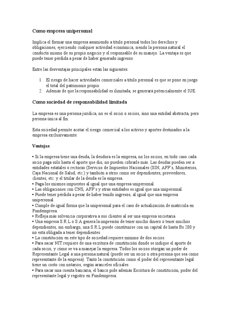 Unipersonal Vs SRL | PDF | Business | Sociedad