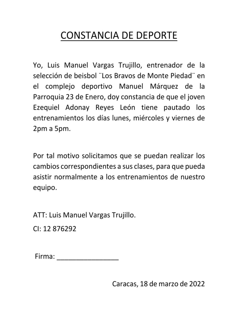 Constancia de Deporte - 080102 | PDF