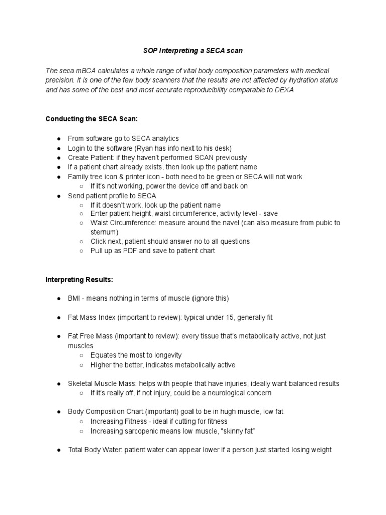 SOP Interpreting A SECA Scan | PDF | Obesity | Bulimia Nervosa