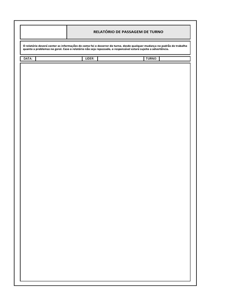 Relatório de Passagem de Turno | PDF