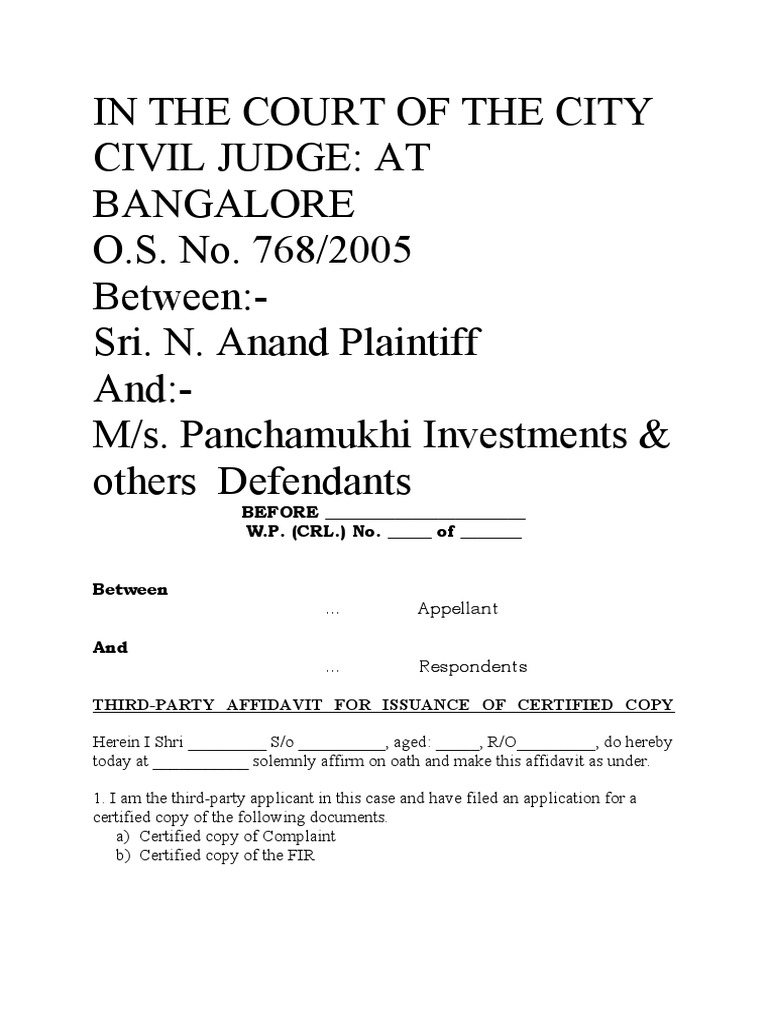 Third Party Affidavit For CC of FIR and Complaint For Filing PIL | PDF