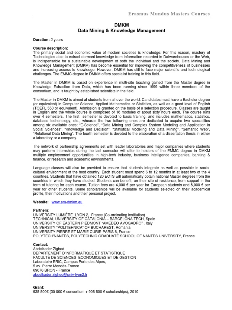 Erasmus Mundus: Data Mining Master's | PDF | Academic Degree | Thesis