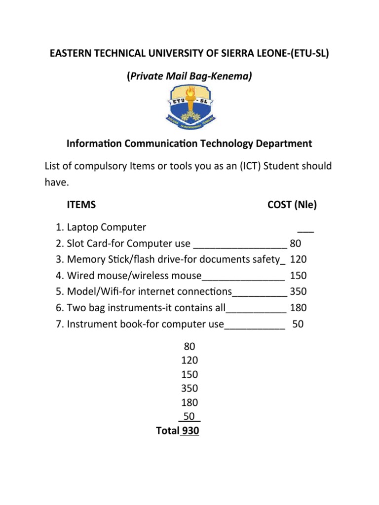 Eastern Technical University of Sierra Leone | PDF
