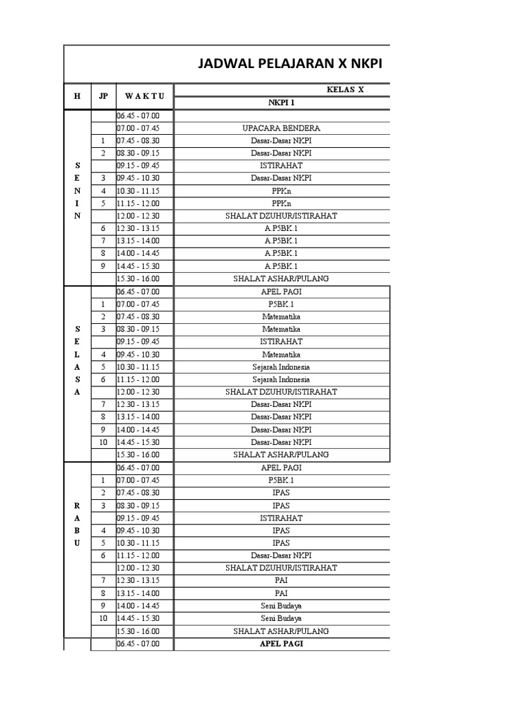 Jadwal X Nkpi 1 | PDF | Manufactured Goods | Communication Design