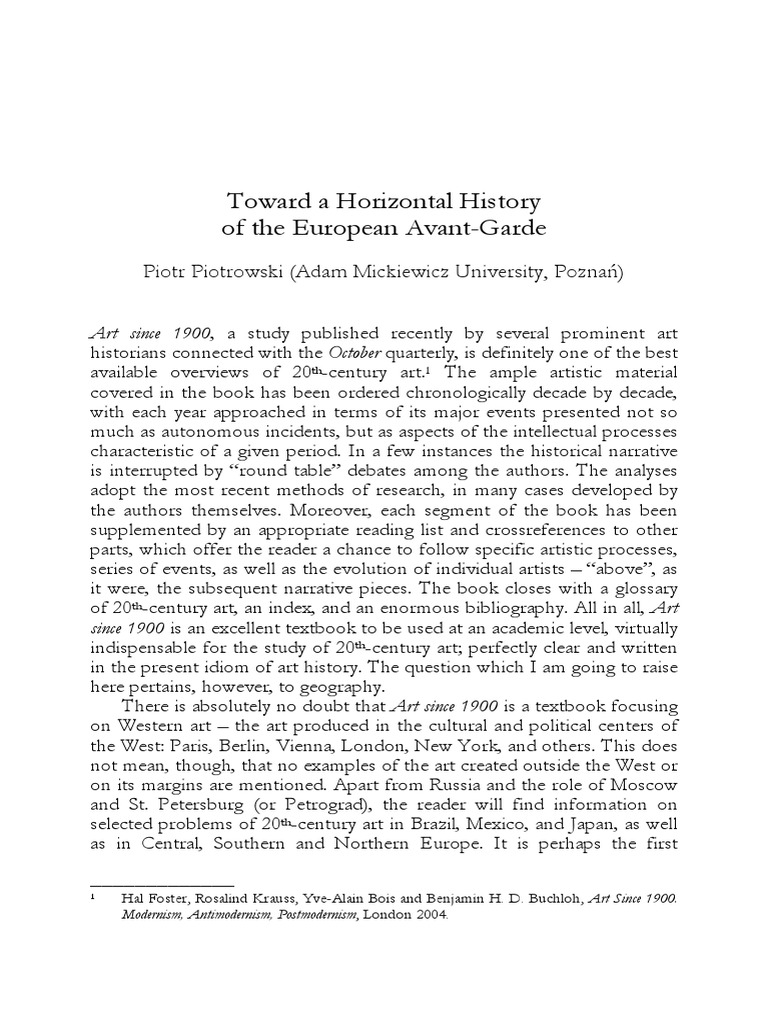 Piotrowski Piotr 2009 Toward A Horizontal History of The European Avant ...