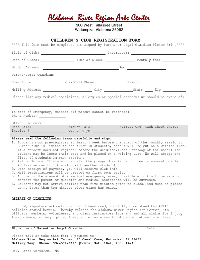 Children's Art Club Registration | PDF