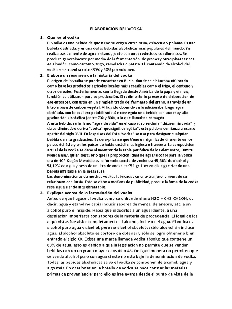 Elaboracion Del Vodka | PDF | Vodka | Bebidas alcohólicas