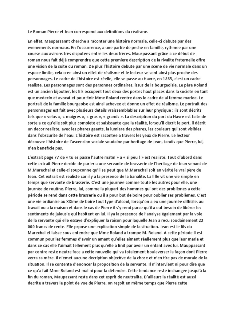 Le Roman Pierre Et Jean Correspond Aux Definitions Du Réalisme | PDF ...