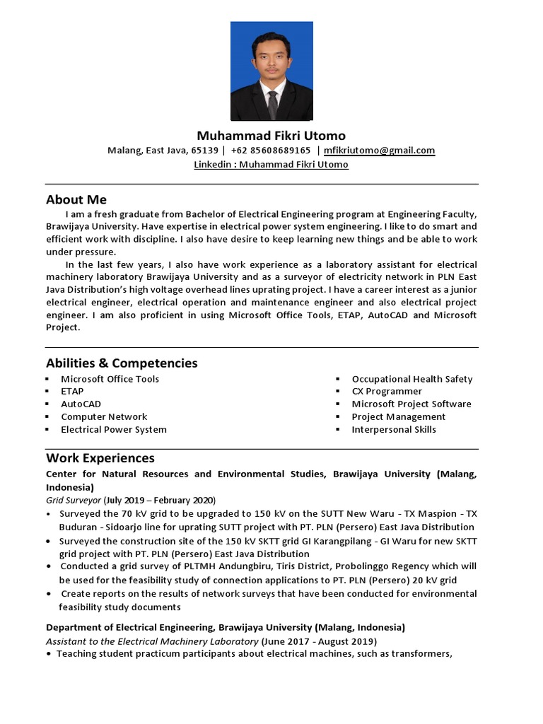CV - Muhammad Fikri Utomo - PT. Yamaha Motor Parts Manufacturing Indonesia Job Application | PDF ...