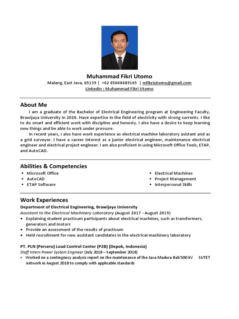 CV - Muhammad Fikri Utomo - PT. Altrak 1978 Job Application | PDF | Engineering