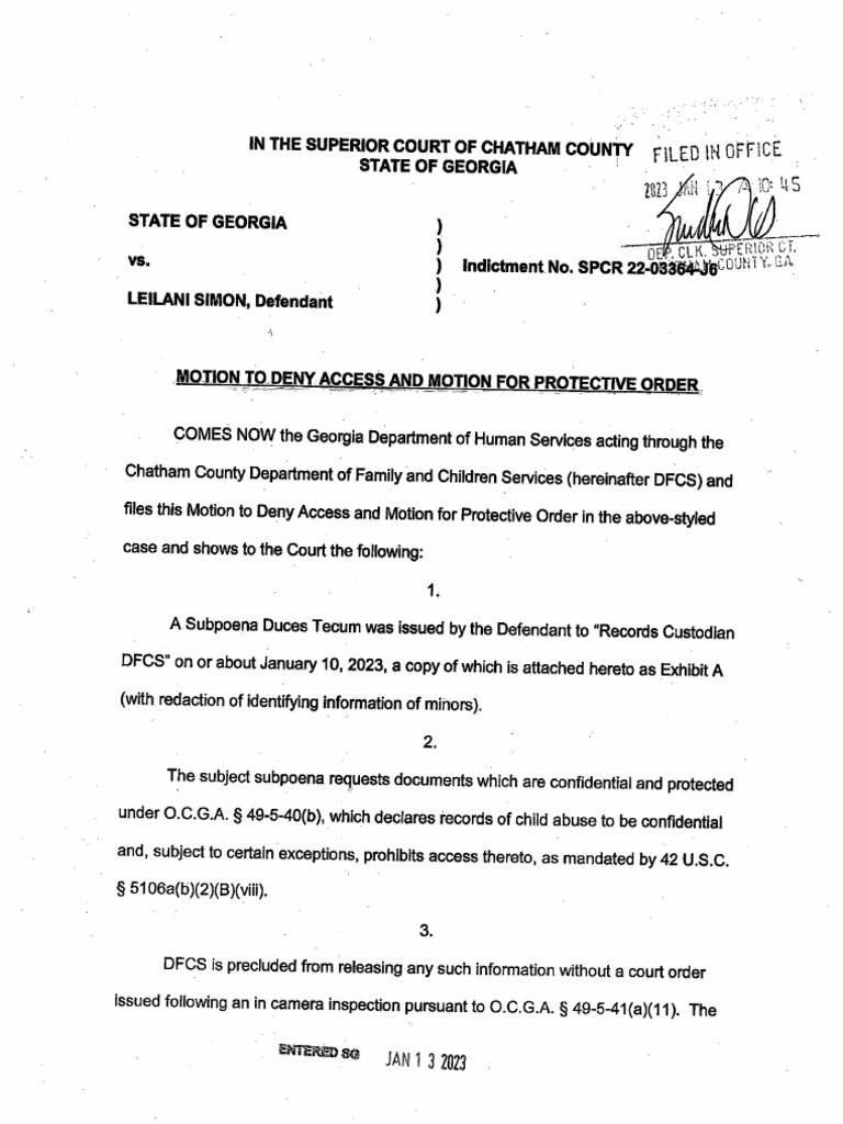 Leilani Simon Motion To Deny Access | PDF