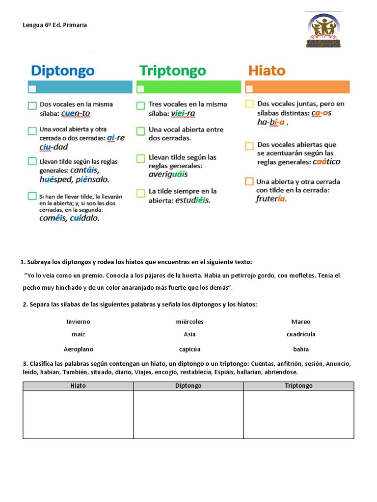 Diptongos y Hiatos en Palabras Comunes | PDF