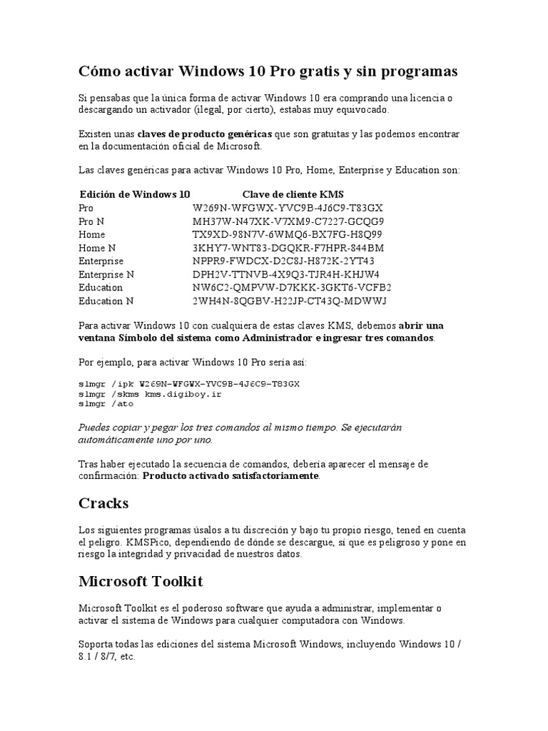 Cómo Activar Windows 10 Pro Gratis y Sin Programas | PDF | Windows 10 ...