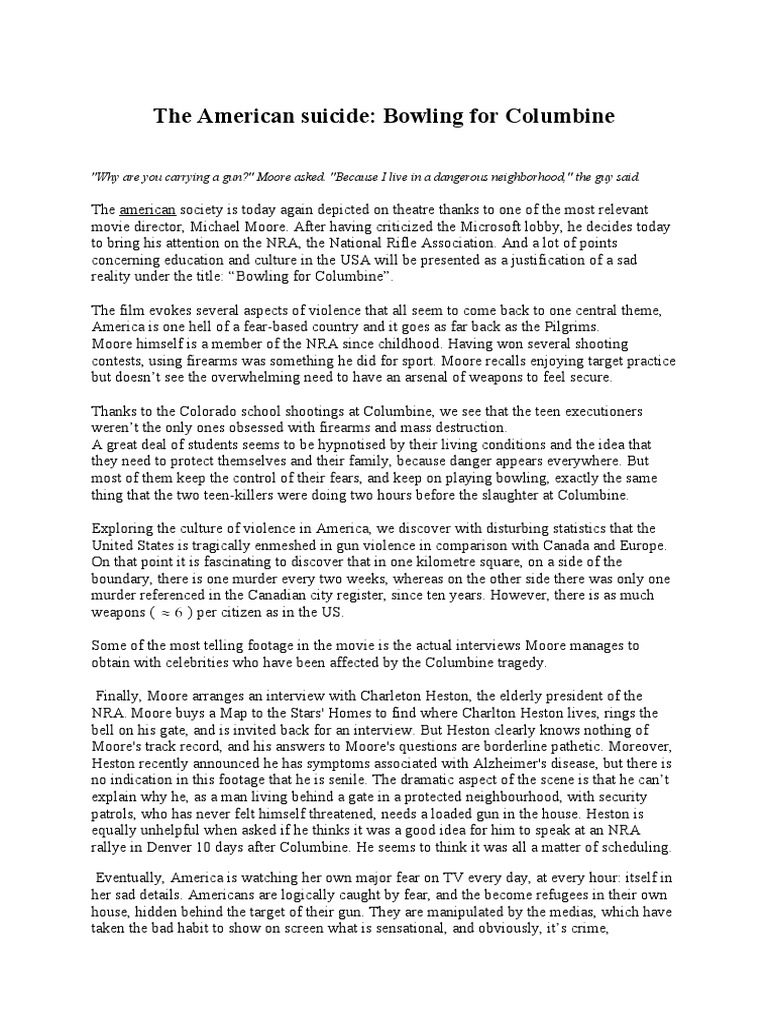 Bowling For Columbine | PDF | National Rifle Association | School Shooting
