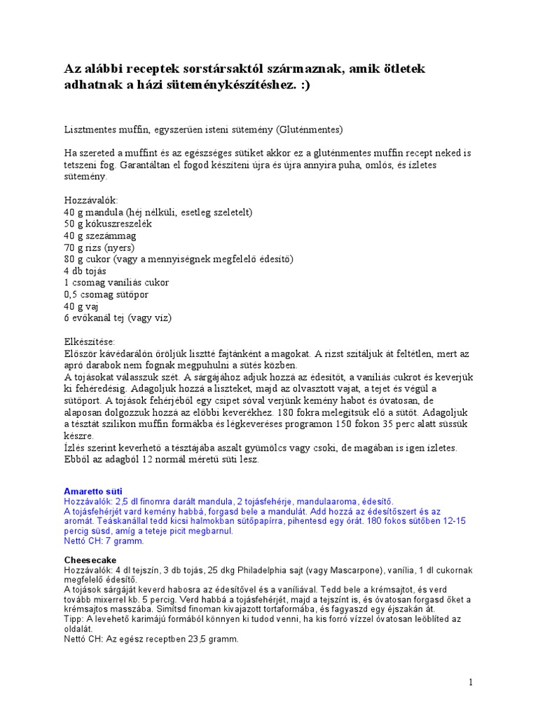 Süti Receptek MM Diétás Oktatás | PDF