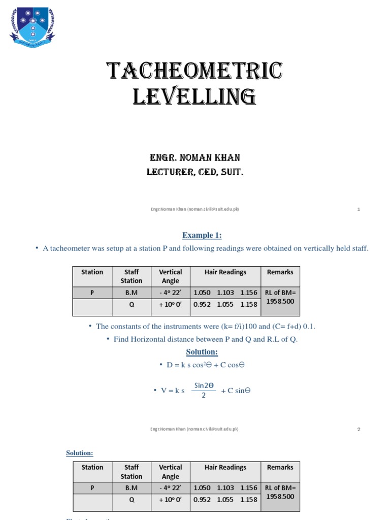 Tacheometric Levelling Examples and Solutions | PDF | Geometric ...