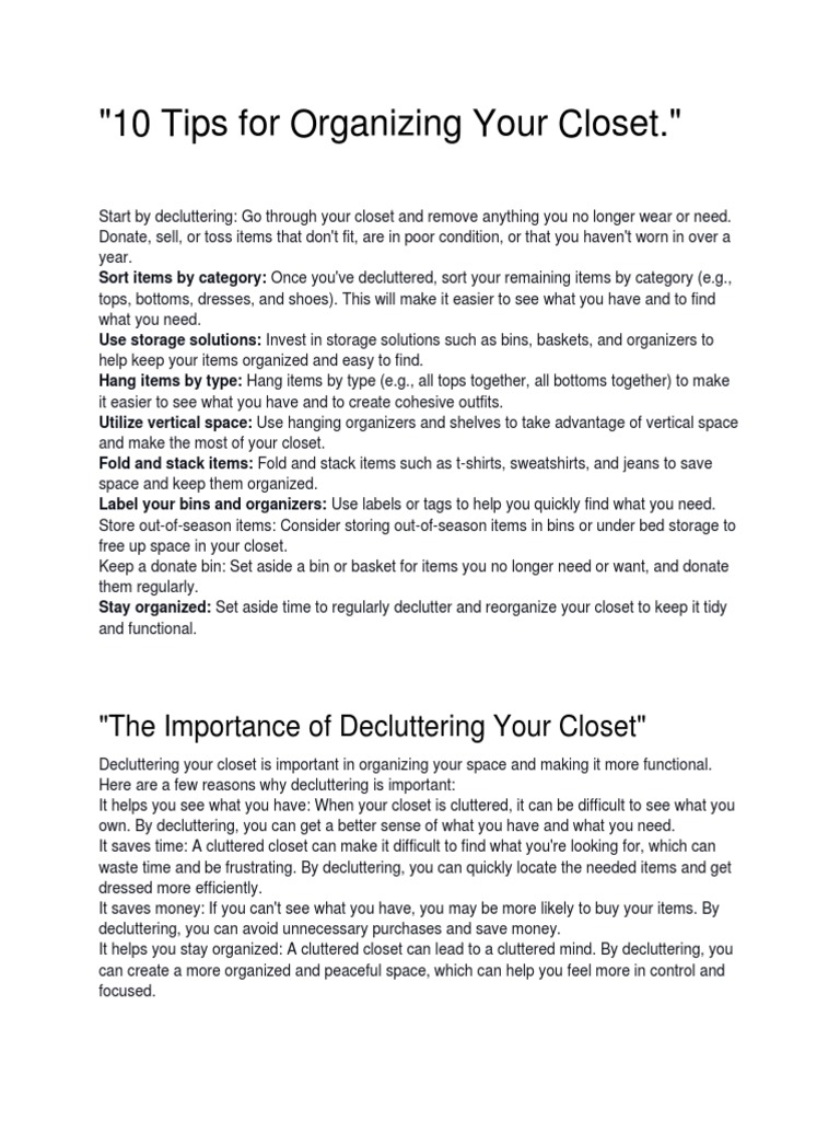 10 Tips for Organizing Your Closet | PDF | Clothing | Sweater