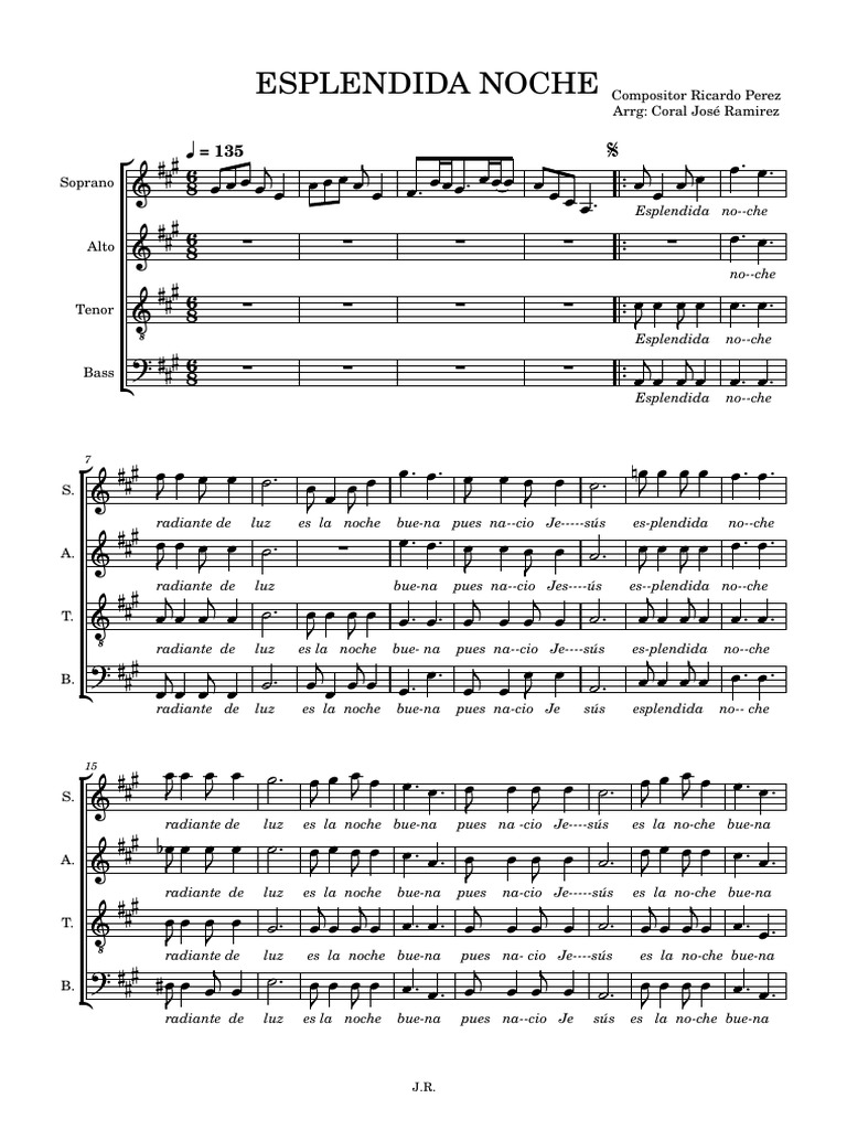 Partitura Coral "Esplendida Noche" | PDF | Música vocal | Musica coral