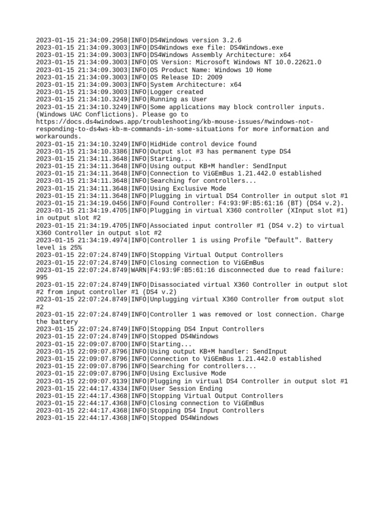 Ds4windows Log | PDF | Microsoft Windows | System Software Ds4windows Log | PDF | Microsoft Windows | System Software