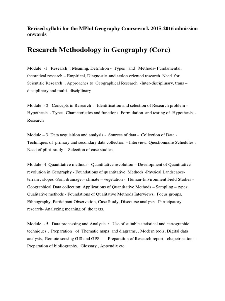 Revised Syllabi For The MPhil Geography Coursework 2015 | PDF | Ecology | Geography