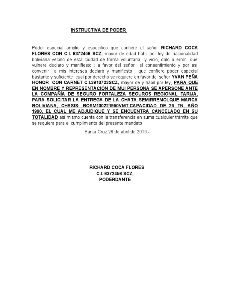 Instructiva de Poder | PDF