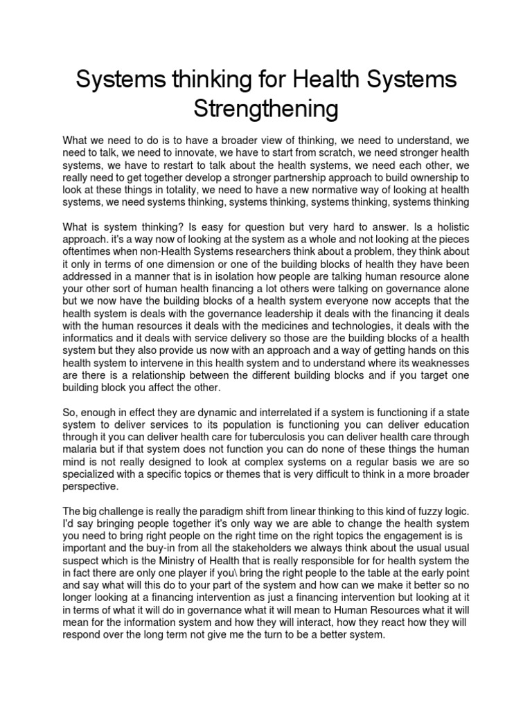 Systems Thinking For Health Systems Strengthening | PDF | Health System ...