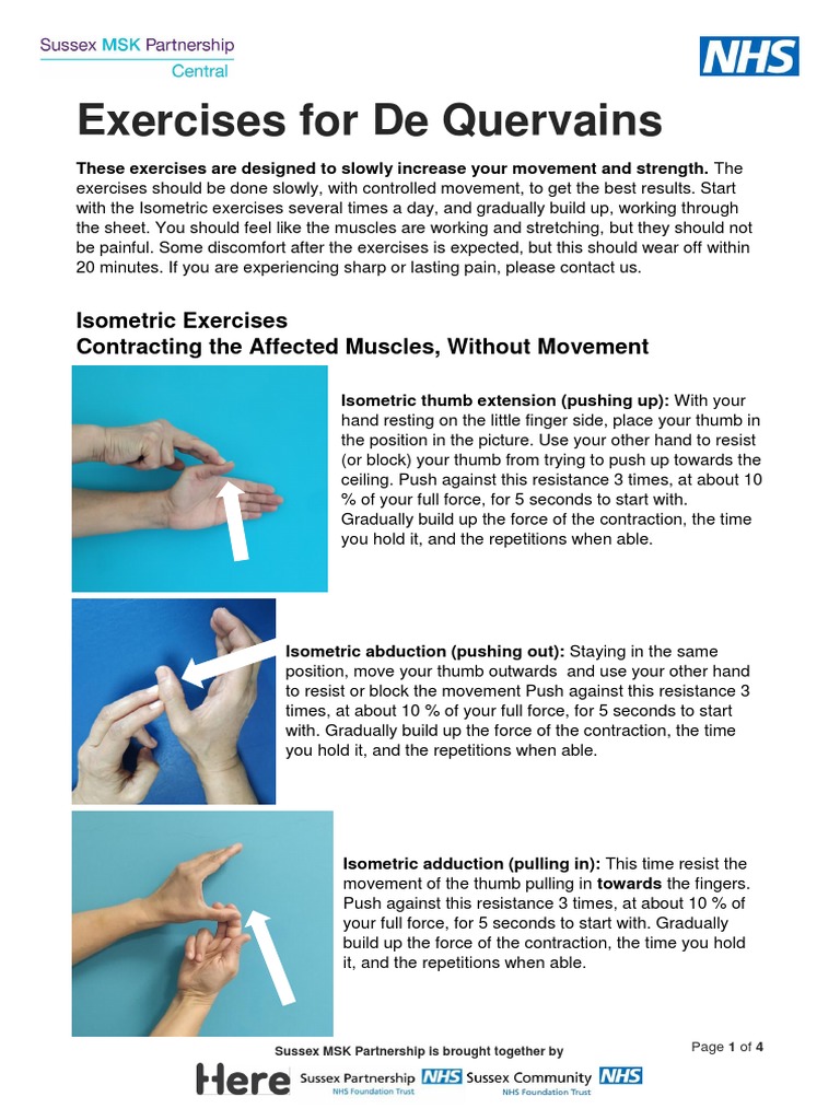 Exercises For de Quervains V2 | PDF | Elbow | Thumb
