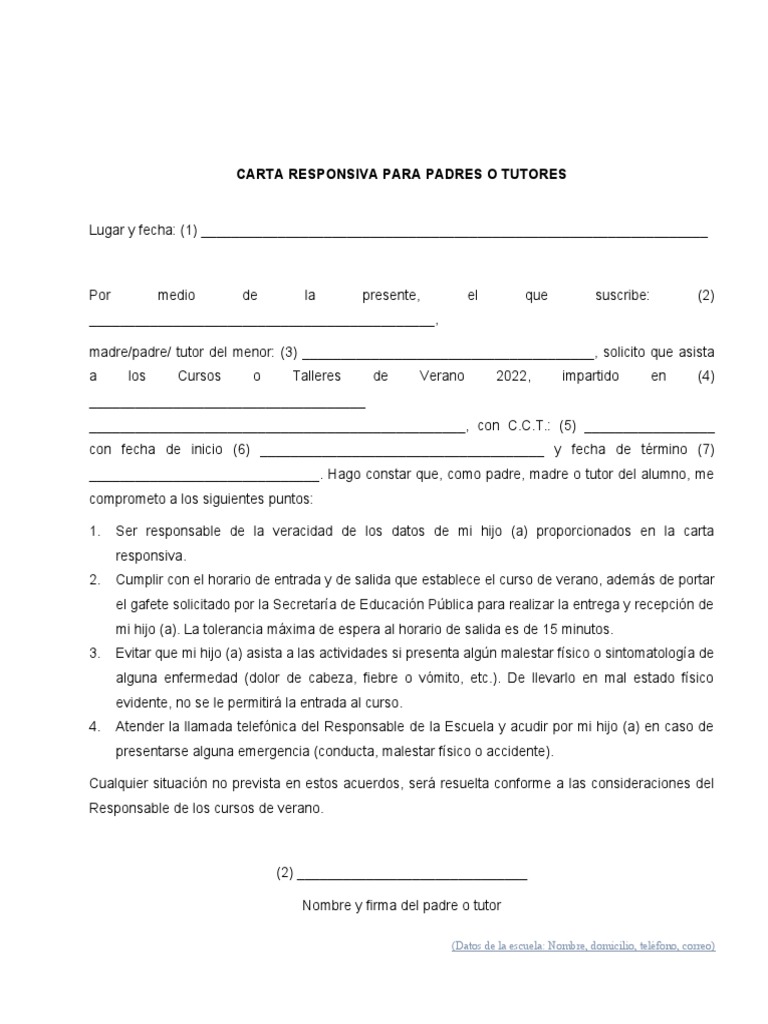 Formato Carta Responsiva para Padres o Tutores | PDF