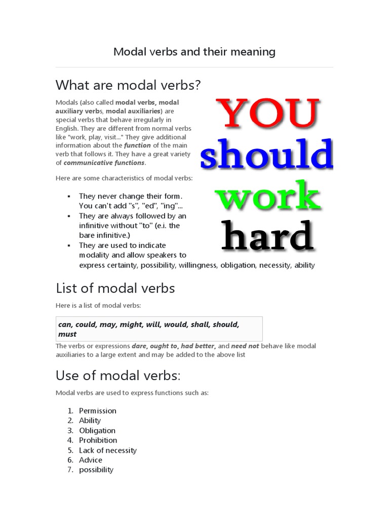Modal Verbs Explained | PDF | Language Mechanics | Semantic Units