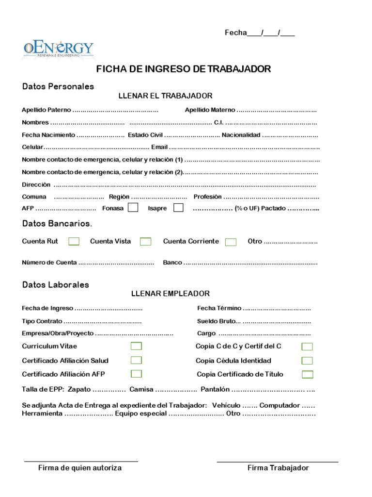 Formato De Ficha De Ingreso De Personal Excel – NZVKGJ