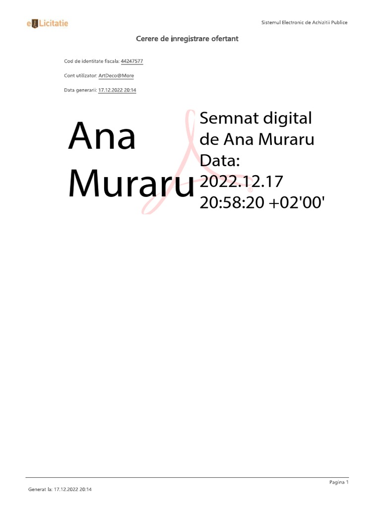 SEAP - Cerere de Inregistrare Ofertant | PDF