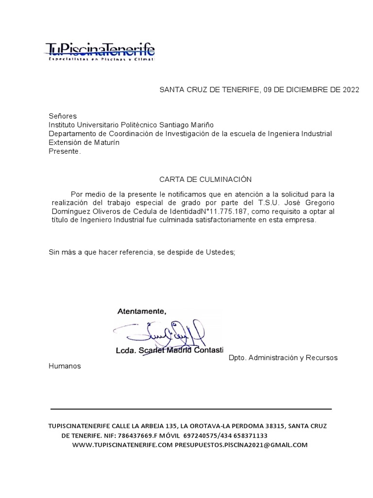 Carta de Culminacion | PDF