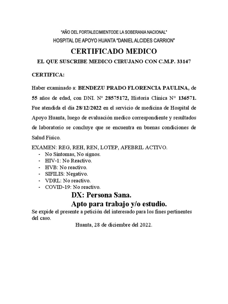 Certificado Medico | PDF | Medicina | Clínica