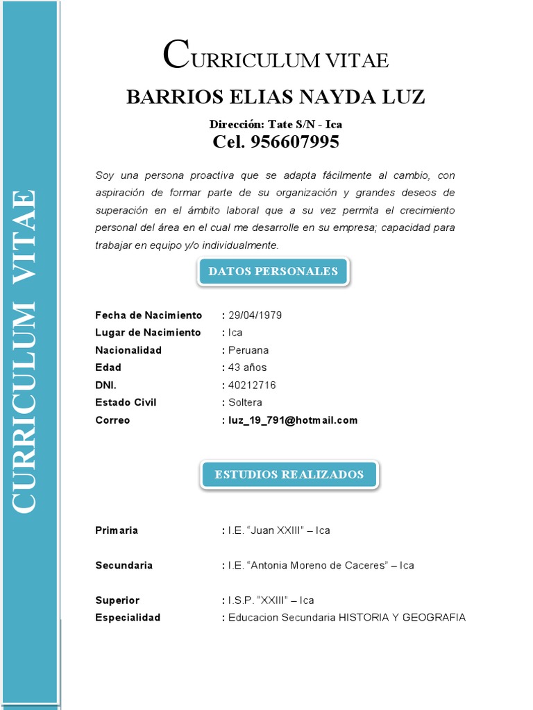 Curriculum Vitae de Nayda Luz Barrios | PDF