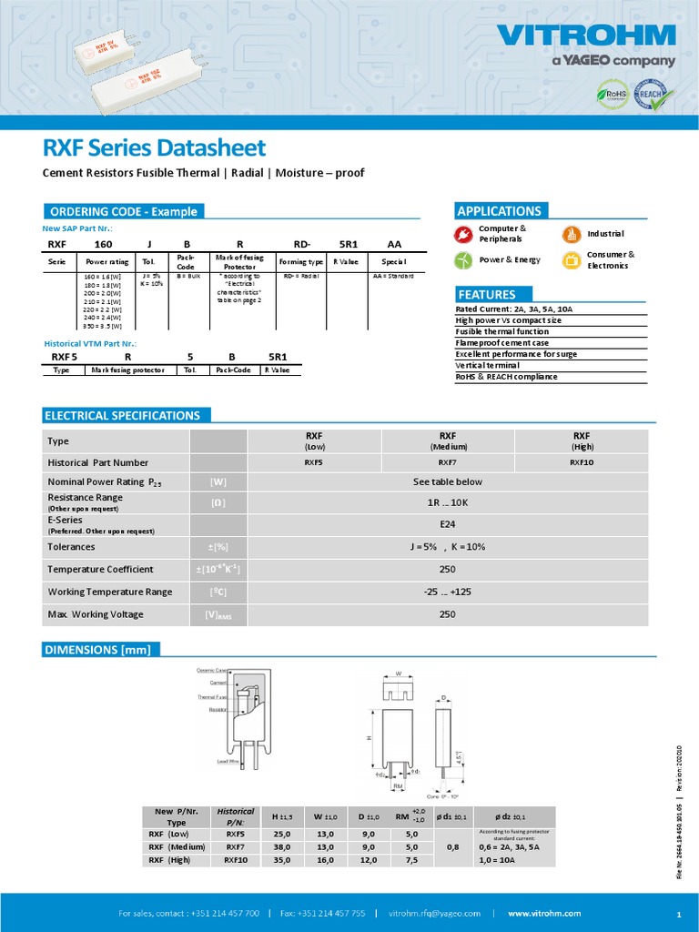 Vitrohm RXF Wirewound Fusible Resistor Datasheet | PDF | Building ...