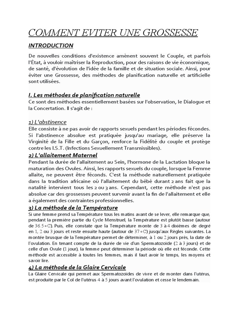 Méthodes pour éviter une grossesse | PDF | Contraception | Femme